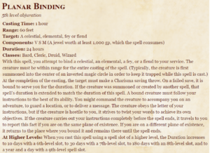 Planar binding 5e (5th Edition) Spell in Dnd Spells